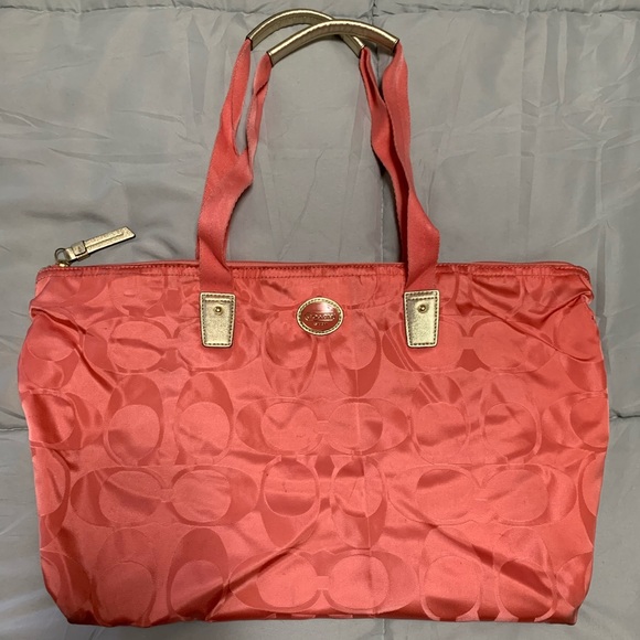 Coach | Bags | Peach Colored Authentic Coach Signature Tote | Poshmark